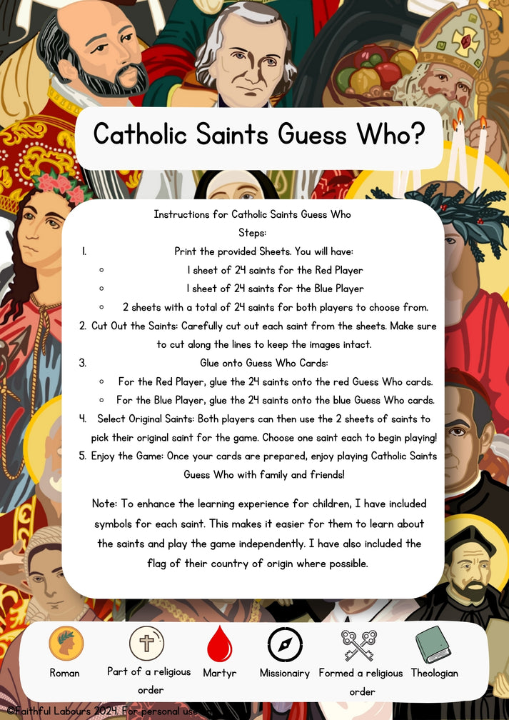 Catholic Saints Guess Who Game - Digital Download – Faithful Labours